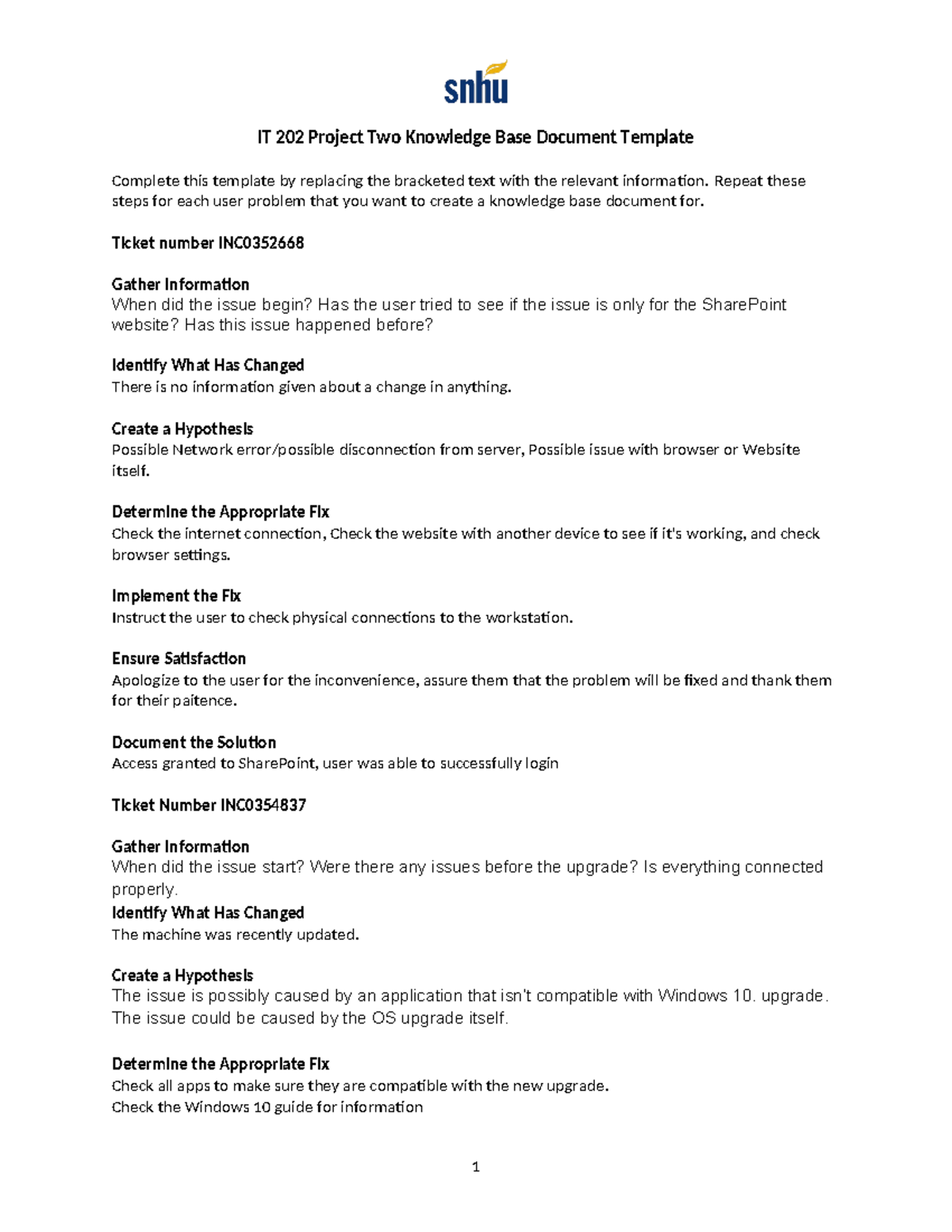 IT 202 Project 2 - IT 202 Project Two Knowledge Base Document Template ...