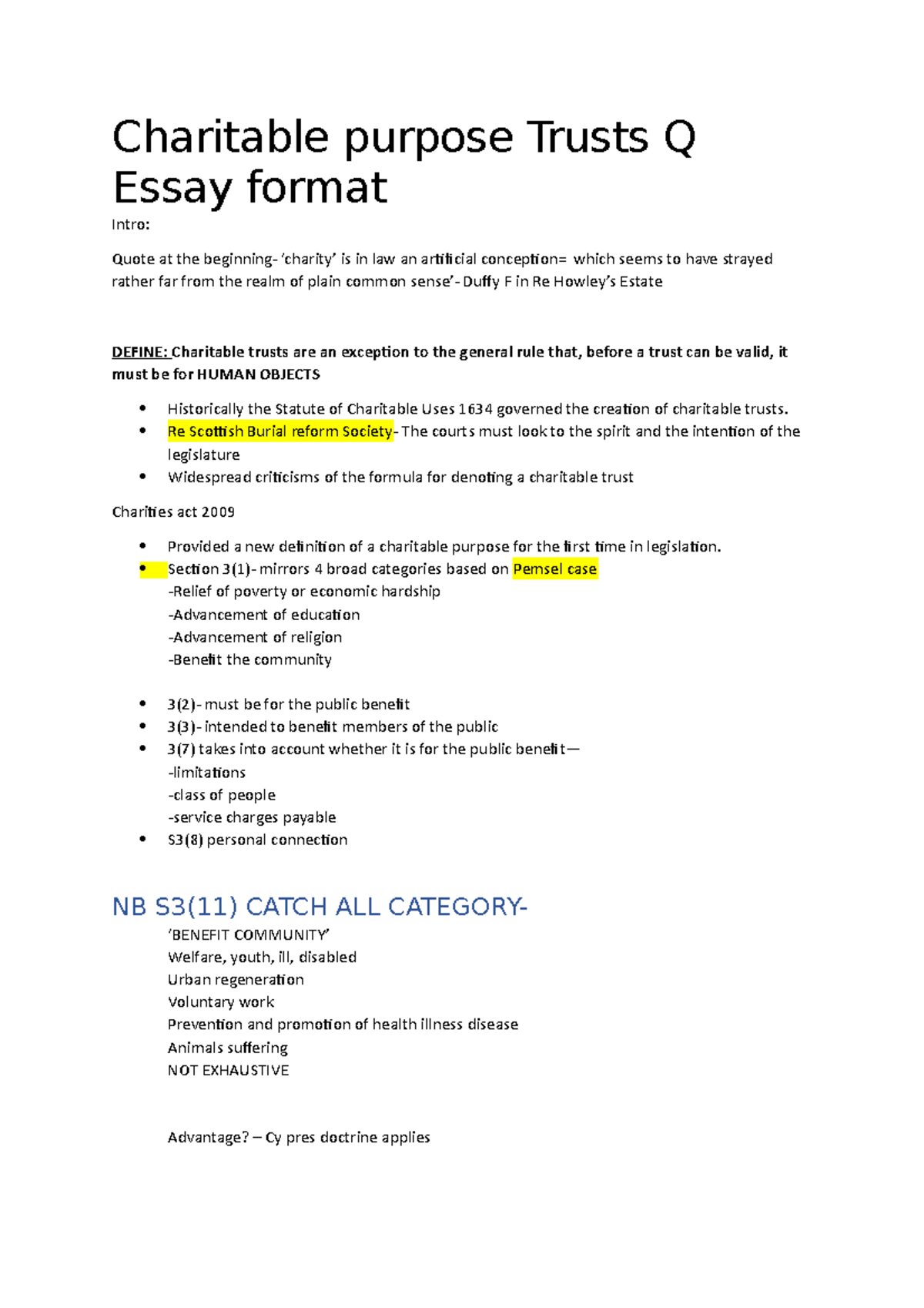 Charitable purpose Trusts Q Essay format - Charitable purpose Trusts Q ...