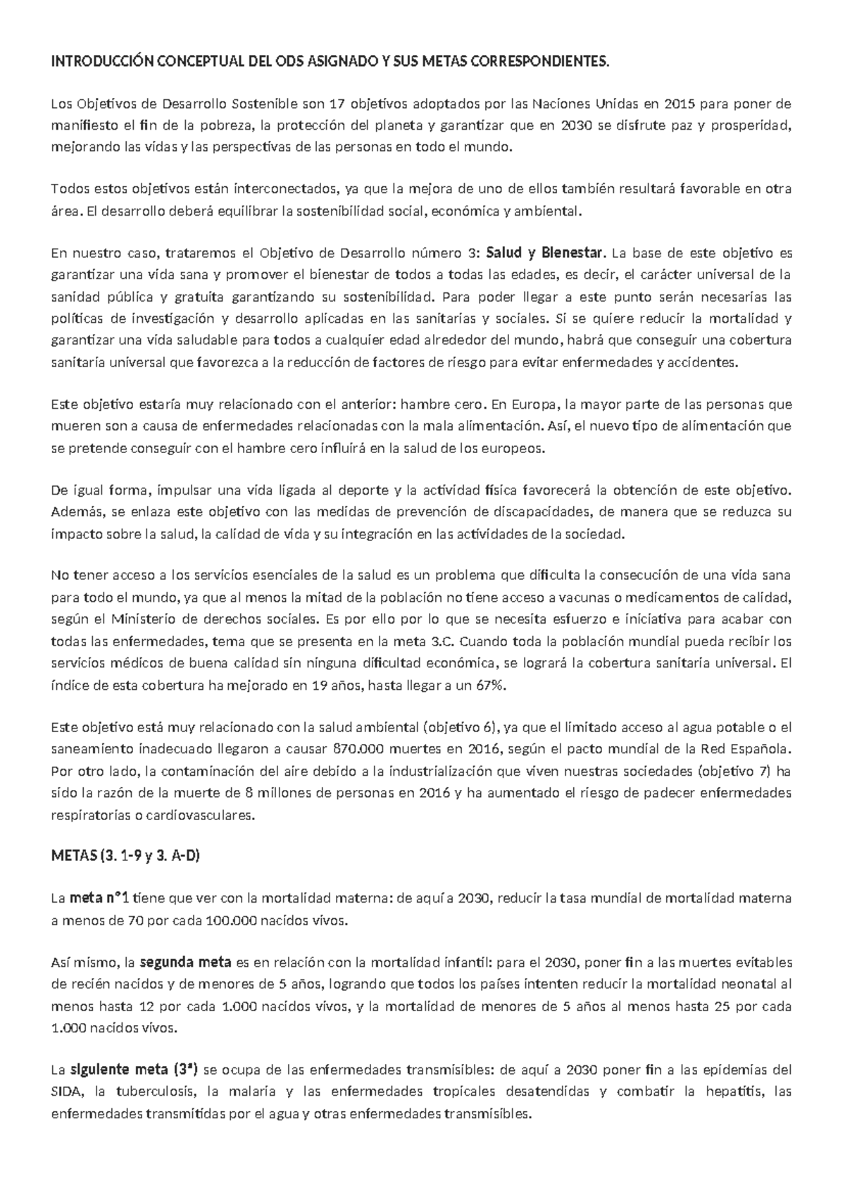 Introduccion ODS - dddddddddd - INTRODUCCIÓN CONCEPTUAL DEL ODS ASIGNADO Y SUS METAS - Studocu