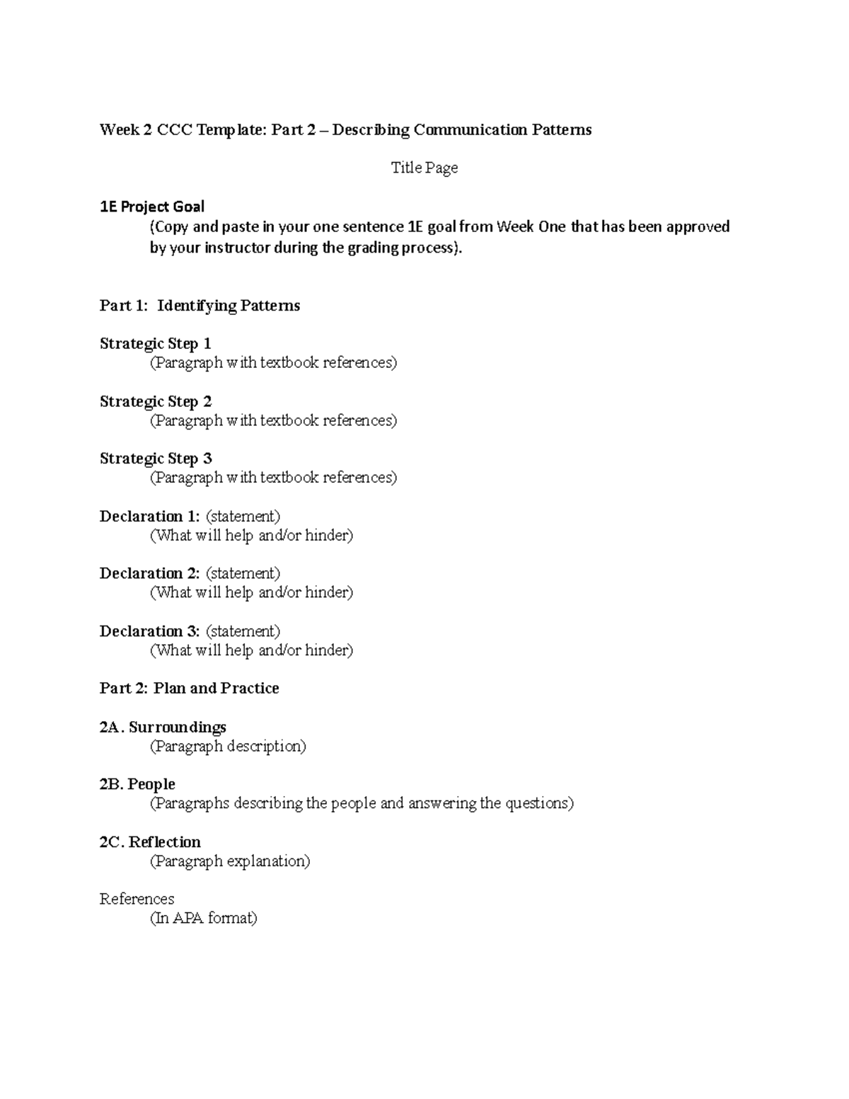 SPCH277 Week 2 CCC Template - Week 2 CCC Template: Part 2 – Describing ...