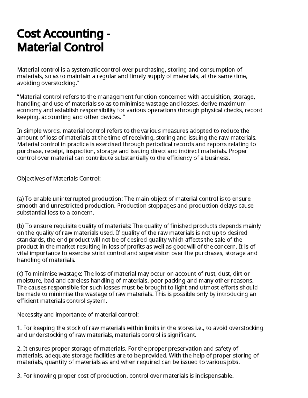 Cost Accounting - Material cost - Cost Accounting - Material Control ...