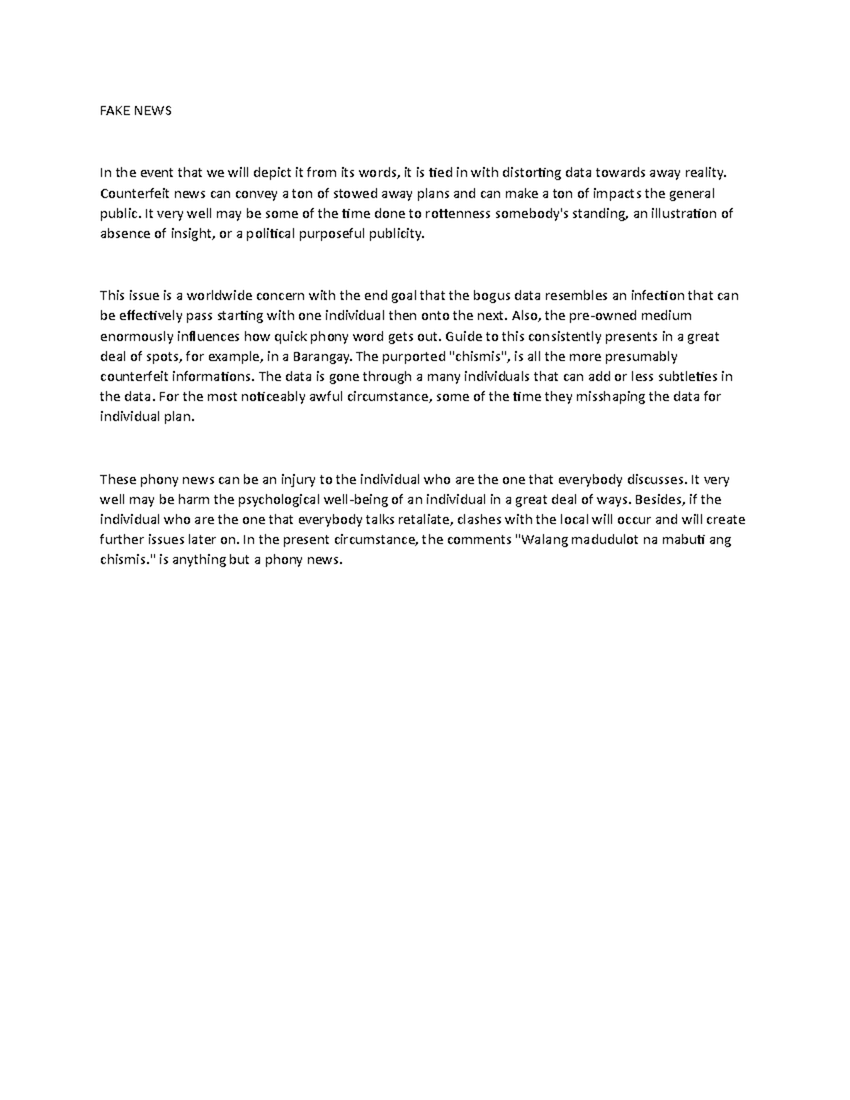 FAKE NEWS Essay - Assignment for you. I hope it helps. Good day! - FAKE ...