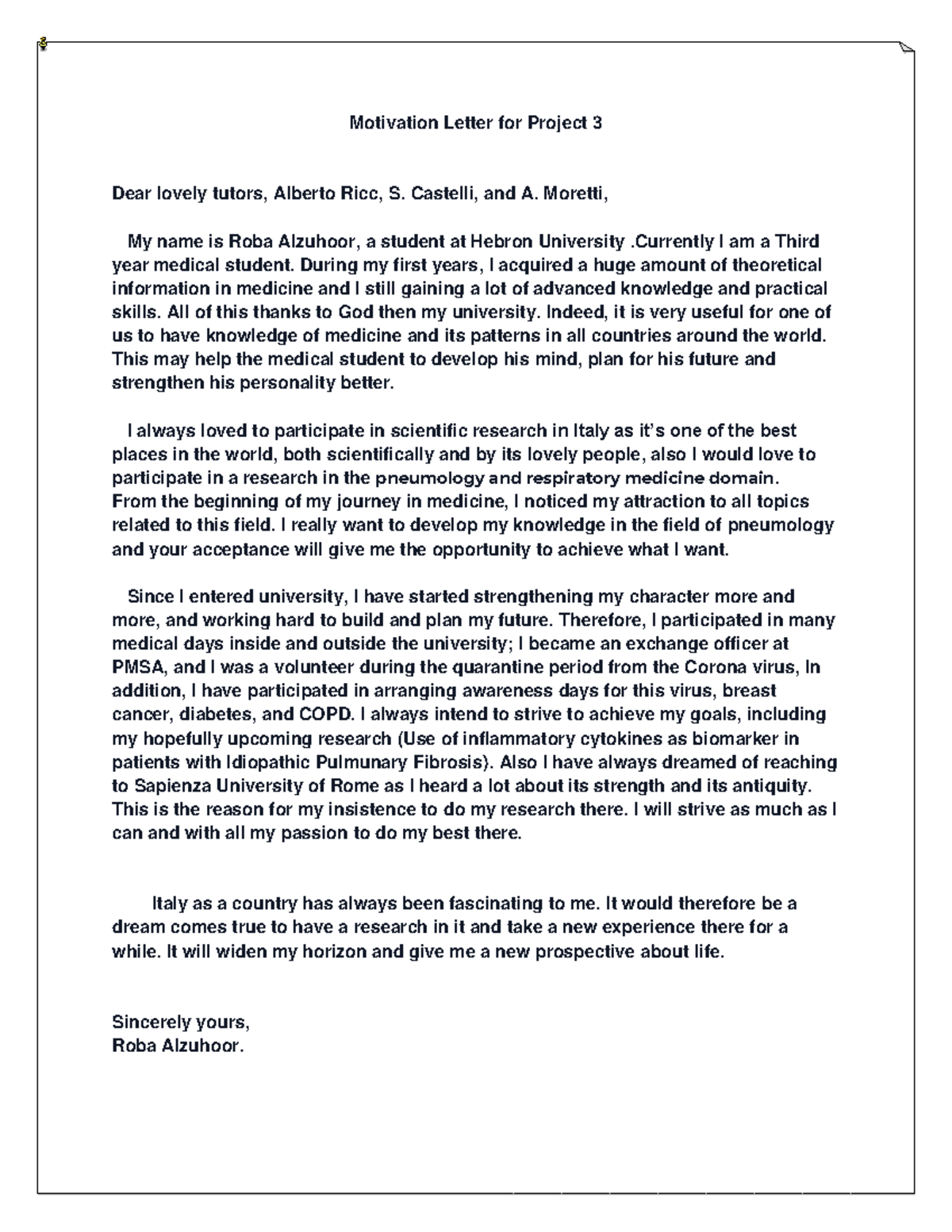 ML-3- Roba - exchange mL - Motivation Letter for Project 3 Dear lovely ...
