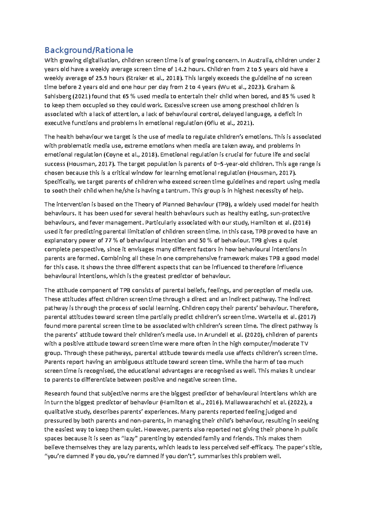 Health psy - My paper. - Background/Rationale With growing ...