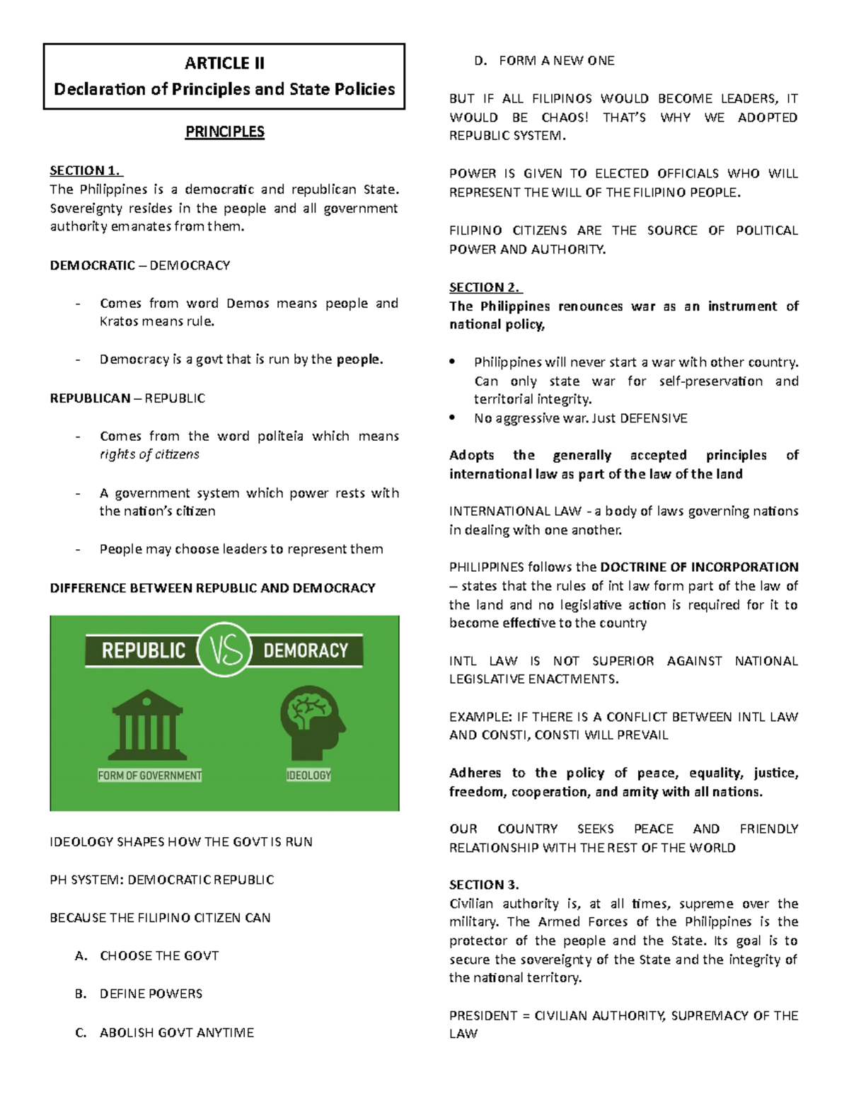 Article II XI Notes - ARTICLE II Declaration of Principles and State ...