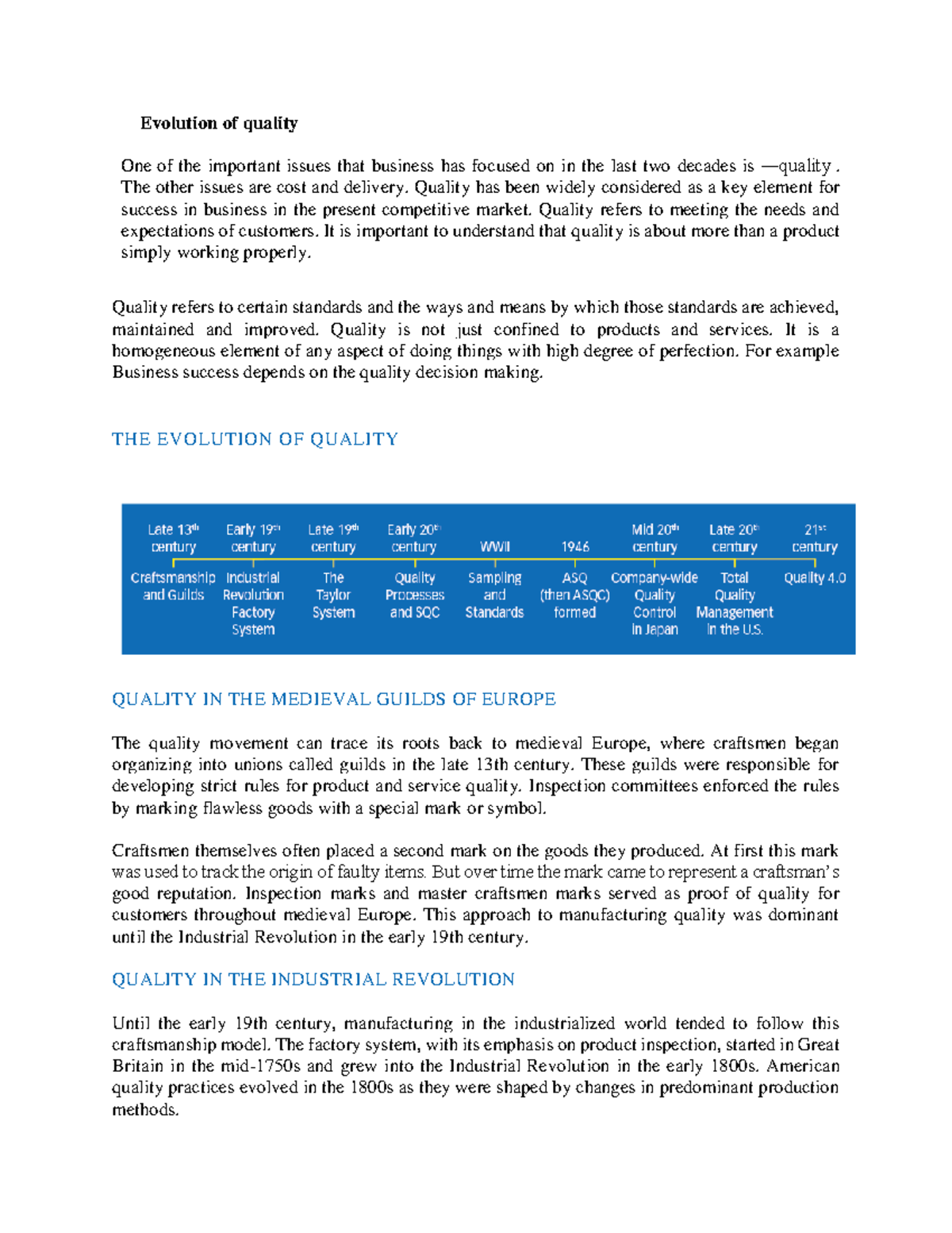 Evolution of Quality Concept - Evolution of quality One of the ...