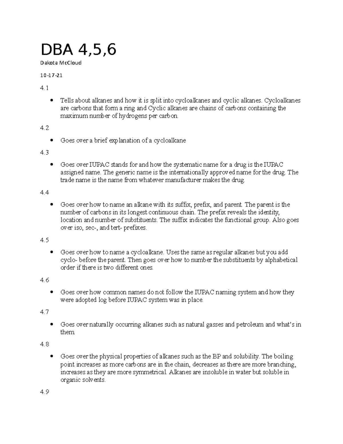 DBA 4,5,6 - notes and summary of 3 chapters - DBA 4,5, Dakota McCloud ...