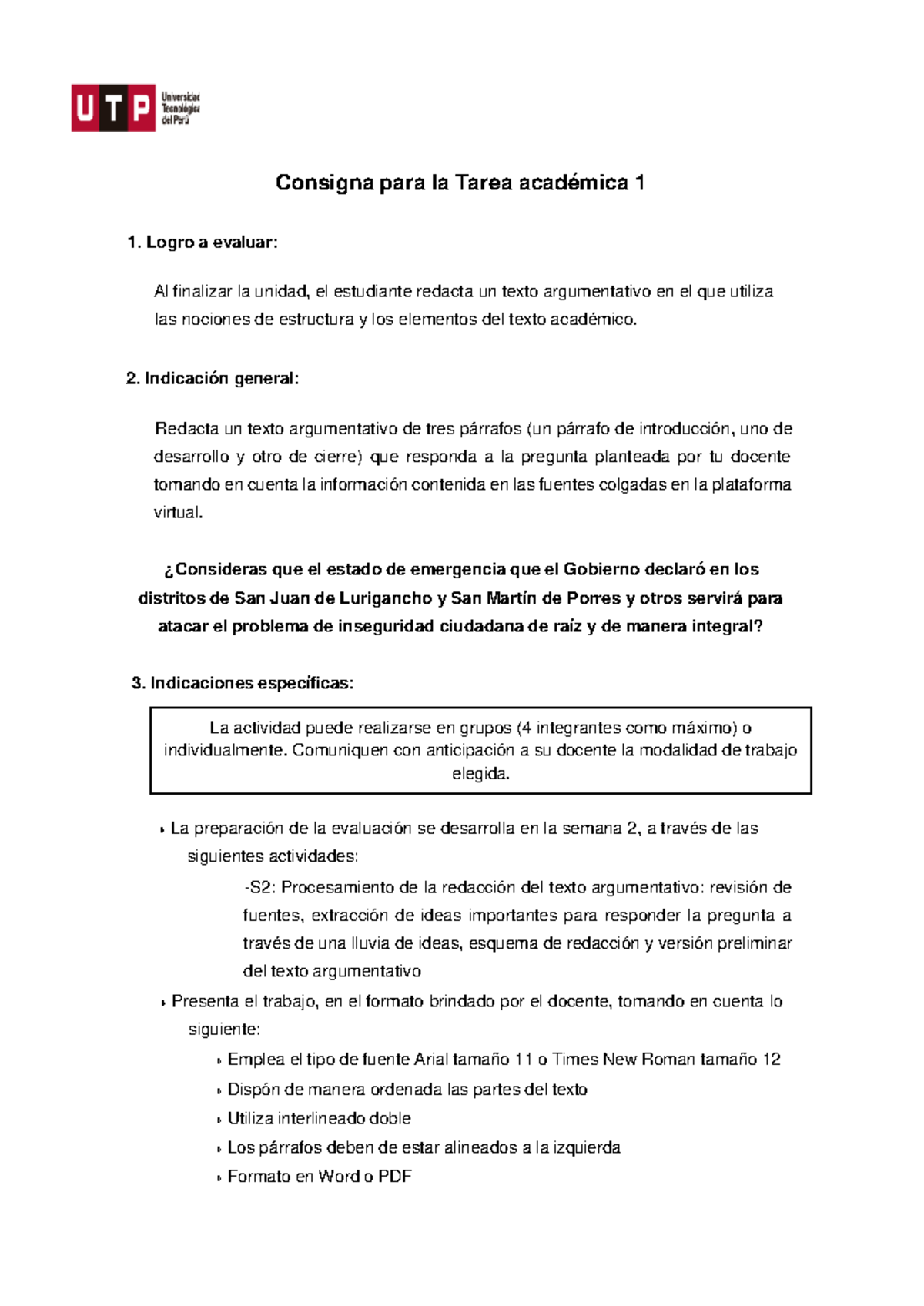 Actividad T1 Marlo Javier Christian - Consigna para la Tarea académica 1 1. Logro a evaluar: Al ...