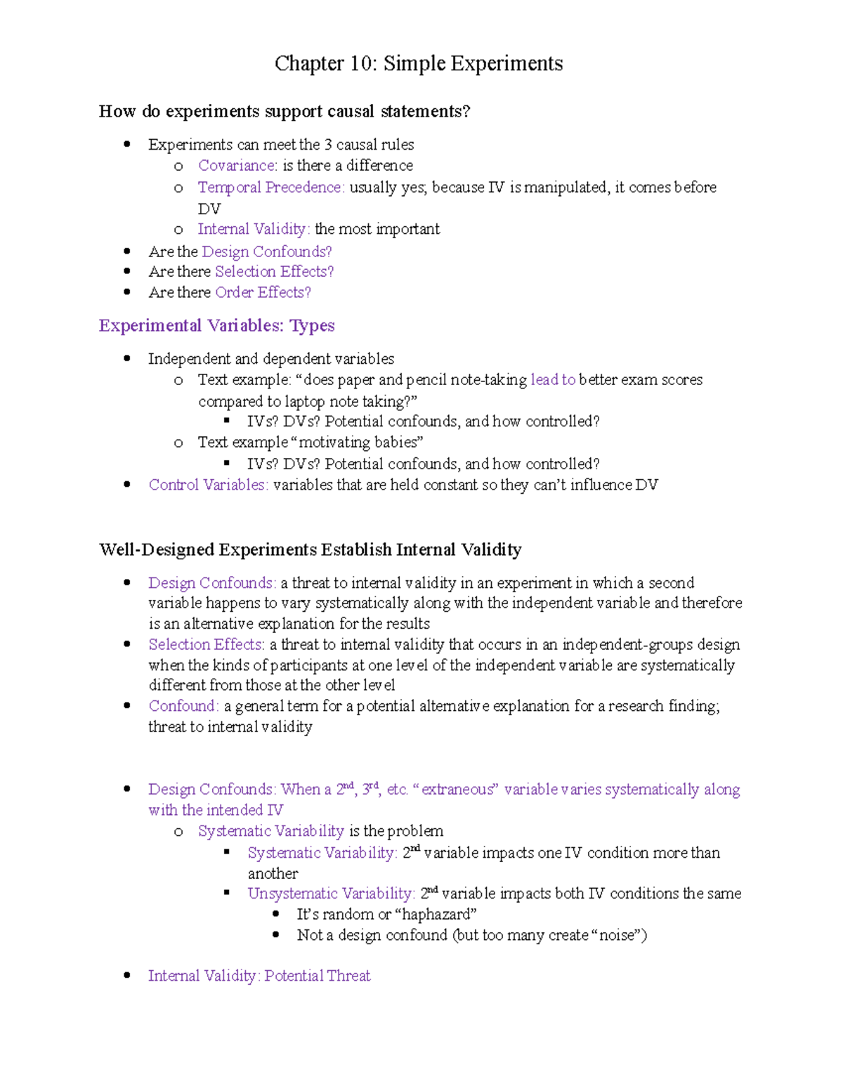 Chapter 10 Simple Experiments - How do experiments support causal statements? Experiments can ...