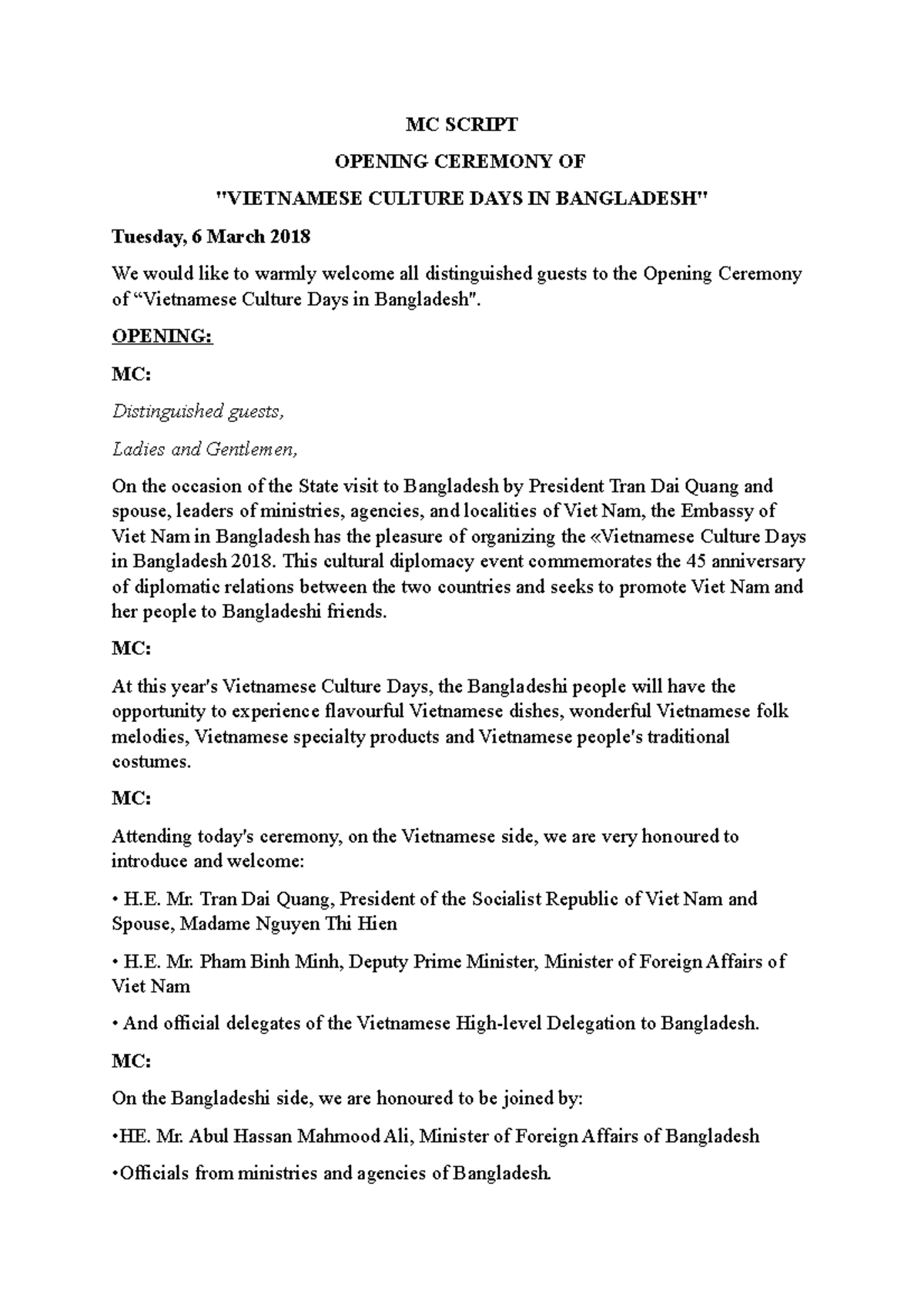 MC Script Unit 10 - pDich - MC SCRIPT OPENING CEREMONY OF "VIETNAMESE ...