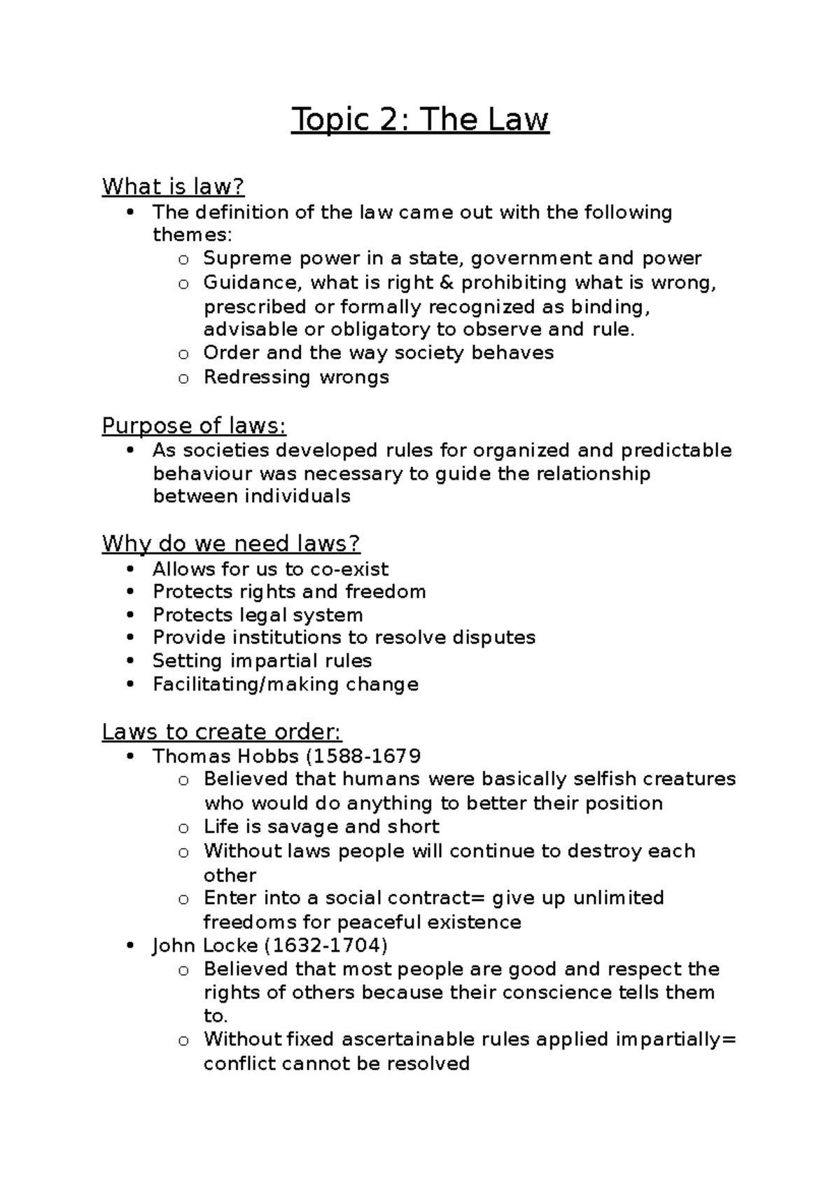 Topic 2- the law - Topic 2: The Law What is law? The definition of the ...