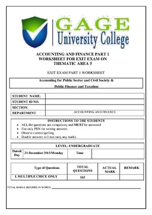 Financial Accounting Model Exit exam questions - Financial Accounting ...