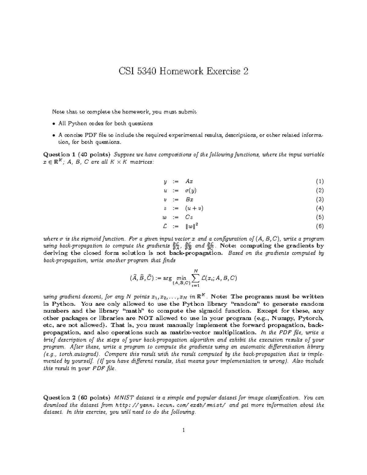 Homework 2 - assignment 2 - CSI 5340 Homework Exercise 2 Note that to complete the homework, you ...