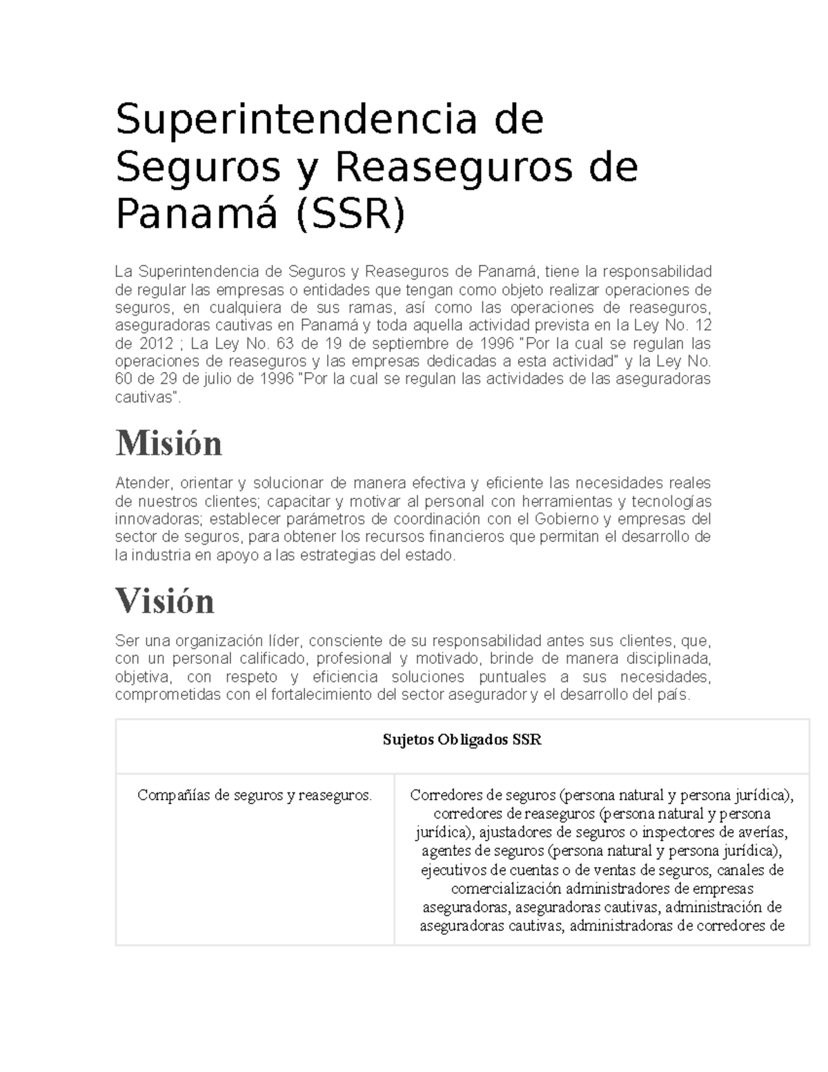 Funciones Superintendencia de Seguros y Reaseguros de Panamá - Superintendencia de Seguros y ...