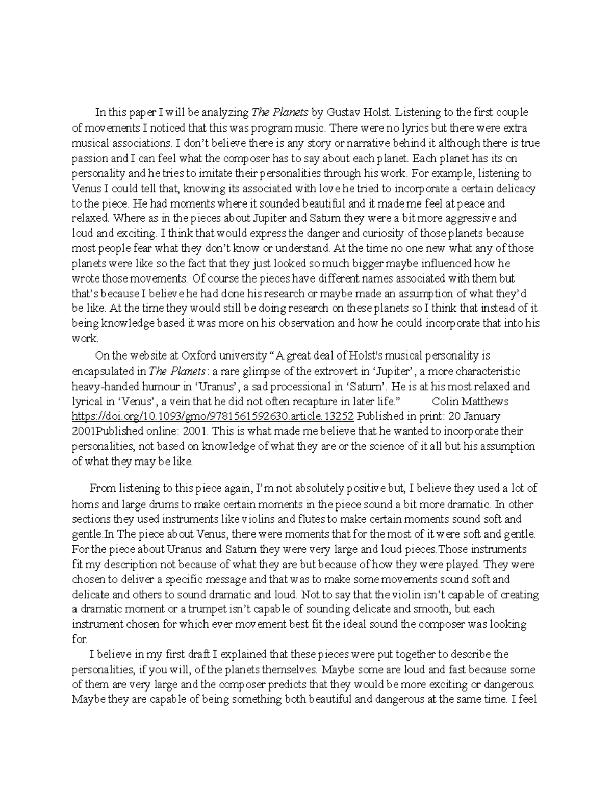 Essay - In this paper I will be analyzing The Planets by Gustav Holst ...