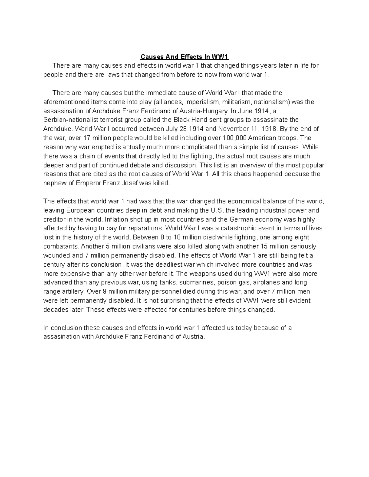 Causes and effects of WW1 - Causes And Effects In WW There are many ...