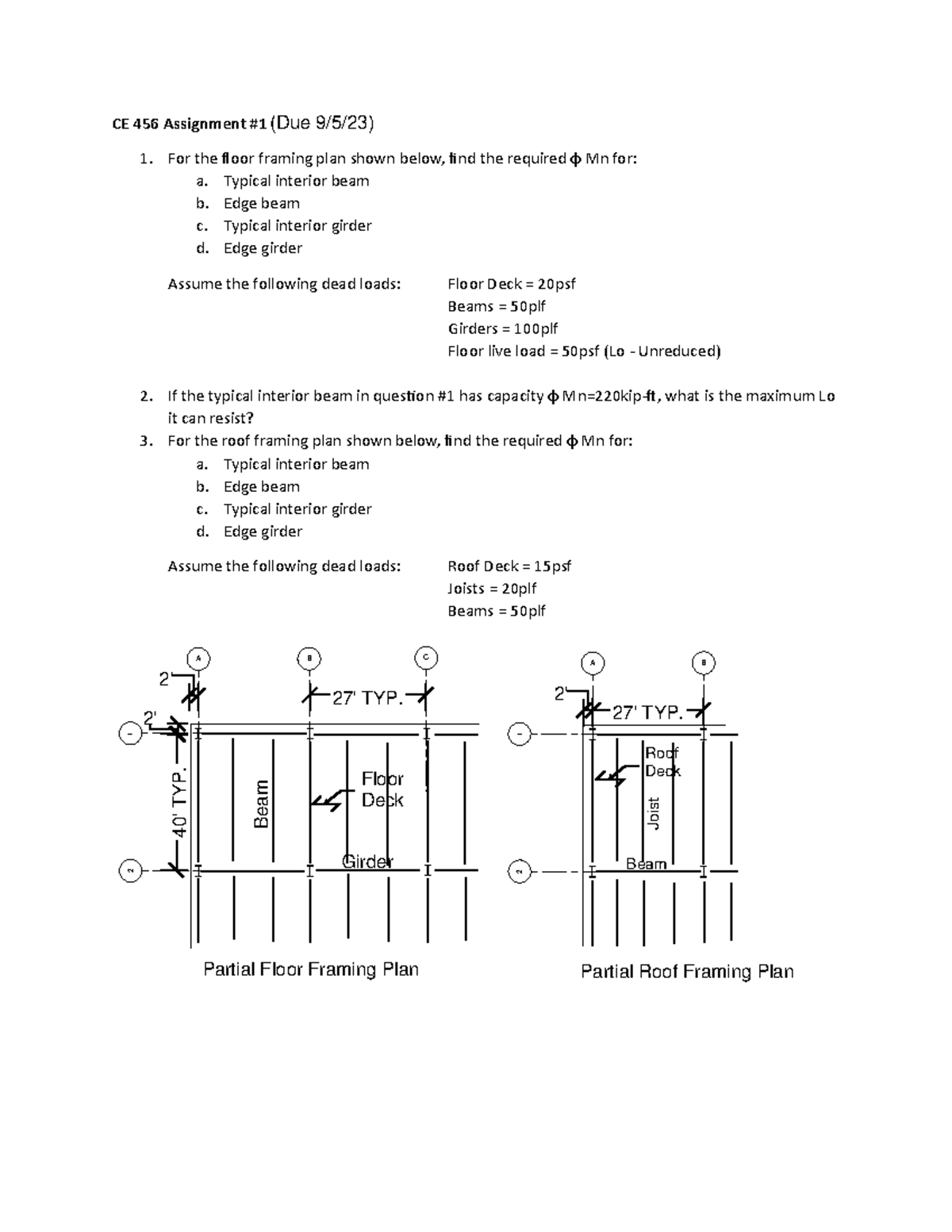 Assignment 1 and 2 Solutions - CE 456 Assignment # For the floor ...