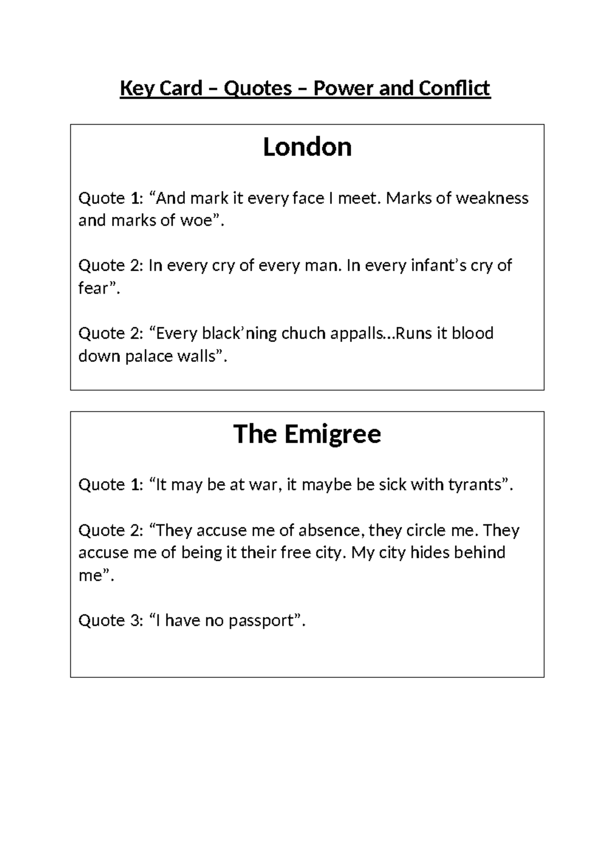 Key Cards - Quotes - Notes on conflict poems - Key Card – Quotes ...