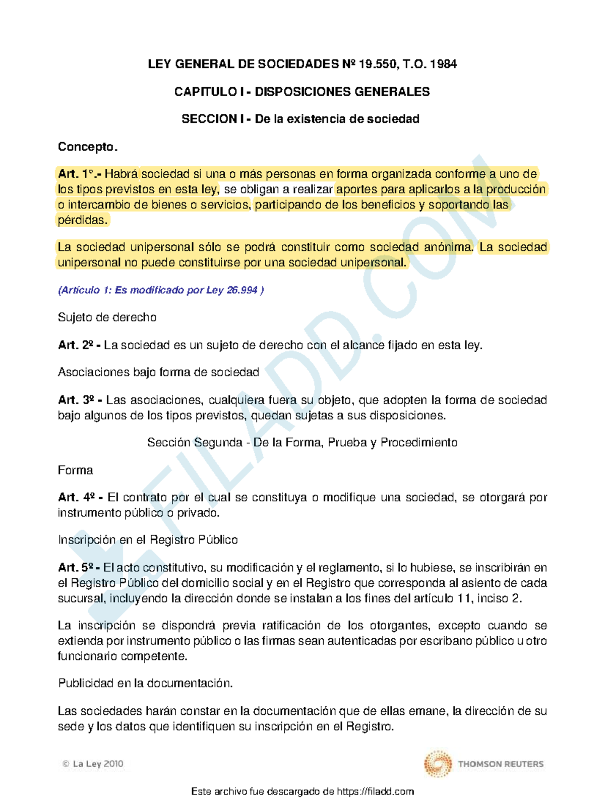 Ley General de Sociedades - LEY GENERAL DE SOCIEDADES Nº 19, T. 1984 ...