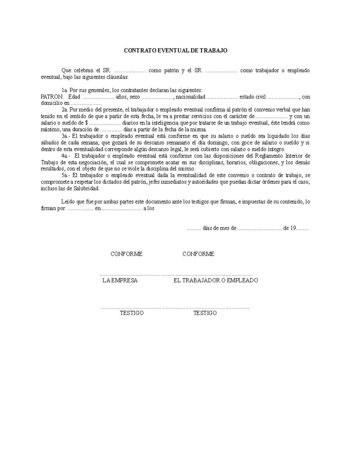 Contrato Eventual DE Trabajo - CONTRATO EVENTUAL DE TRABAJO Que ...