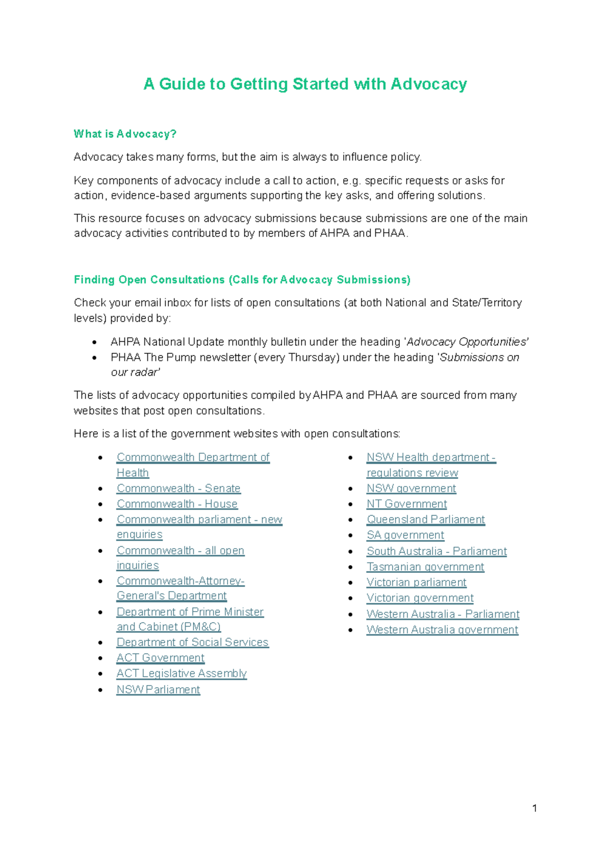 Advocacy 101 Resource - A Guide to Getting Started with Advocacy What ...