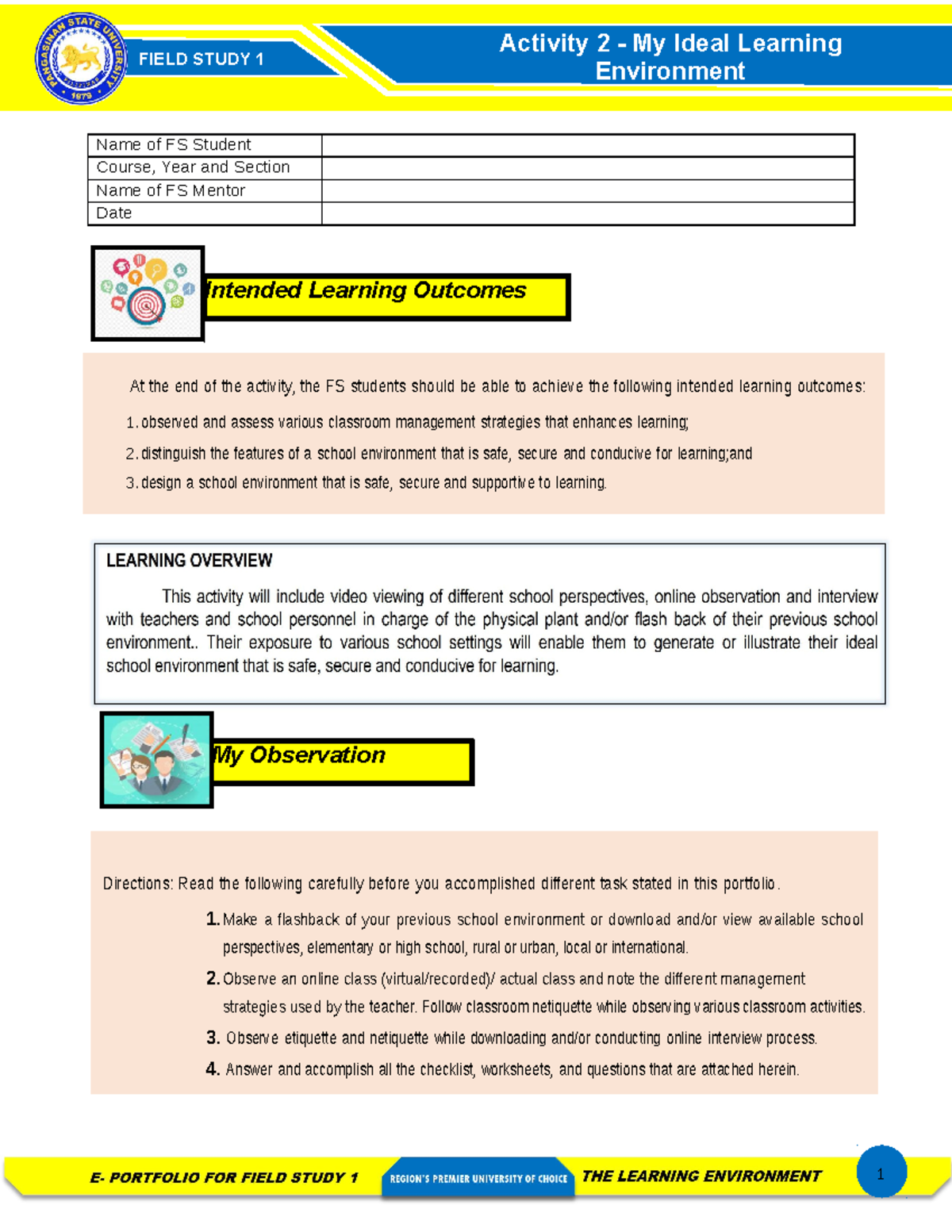 D FS1 Activity 2 updated - Intended Learning Outcomes Name of FS ...