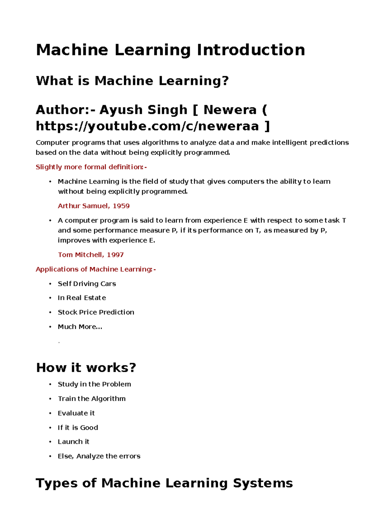 Machine Learning Introduction - Slightly more formal definition:- • Machine Learning is the ...