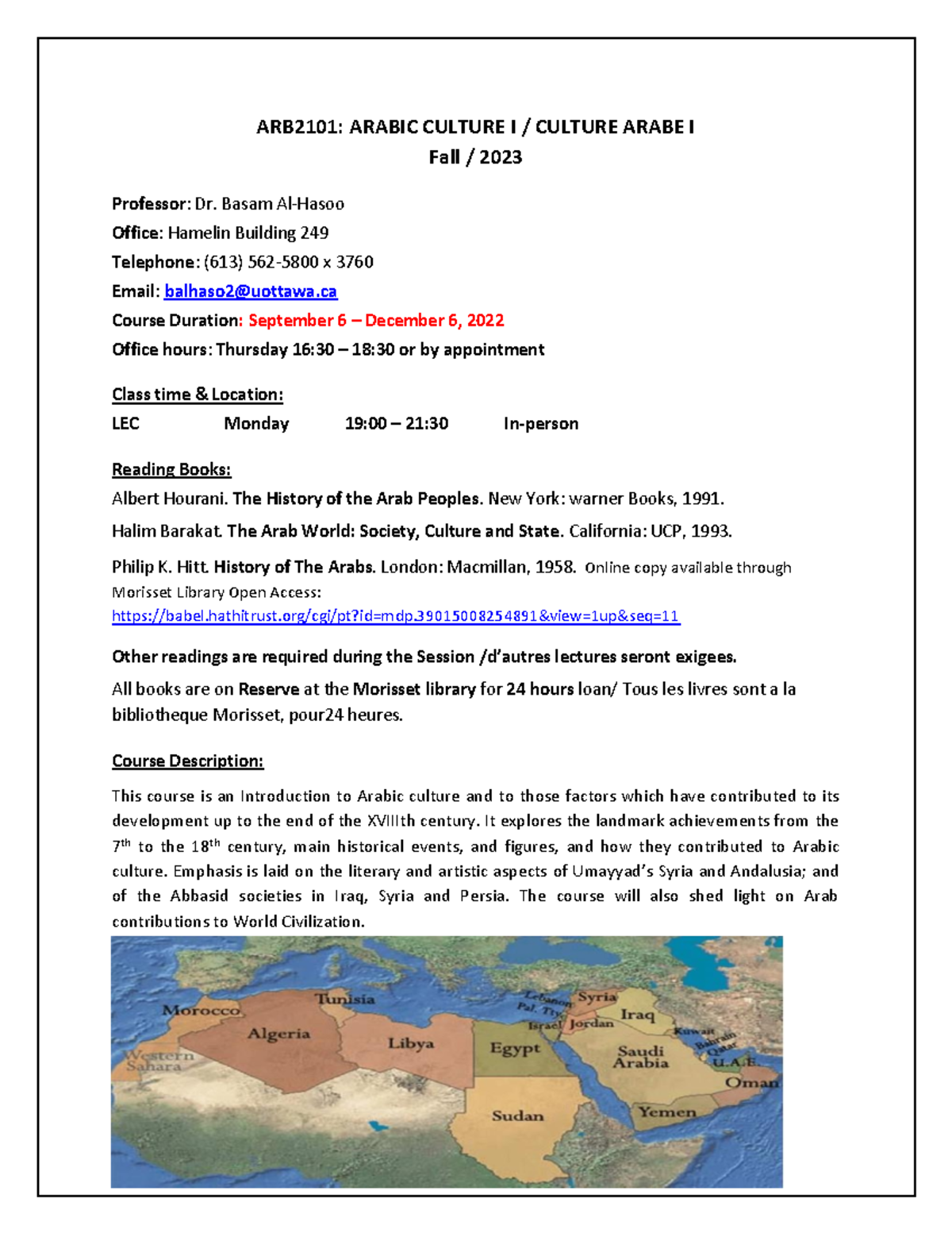 ARB2101 - Course Outline Fall 2023 - ARB2101: ARABIC CULTURE I ...