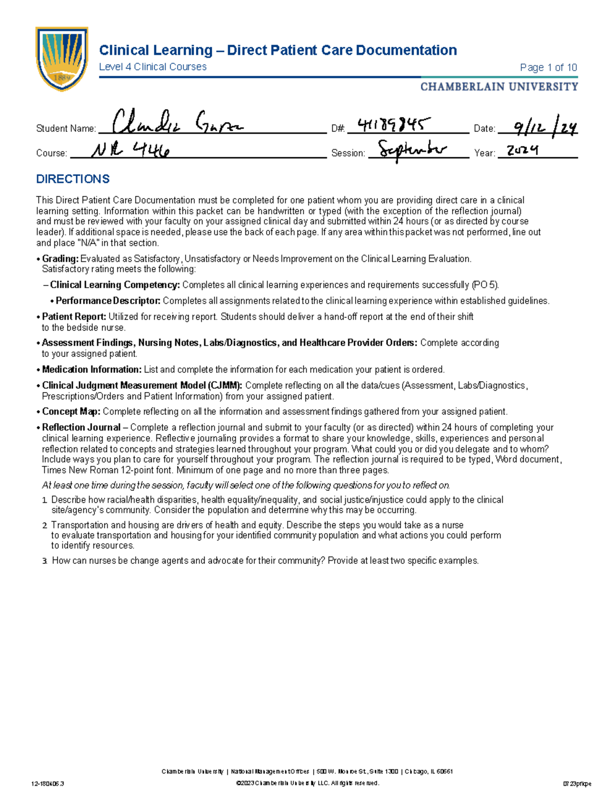 Care Plan 1 - Clinical - Level 4 Clinical Courses Chamberlain ...