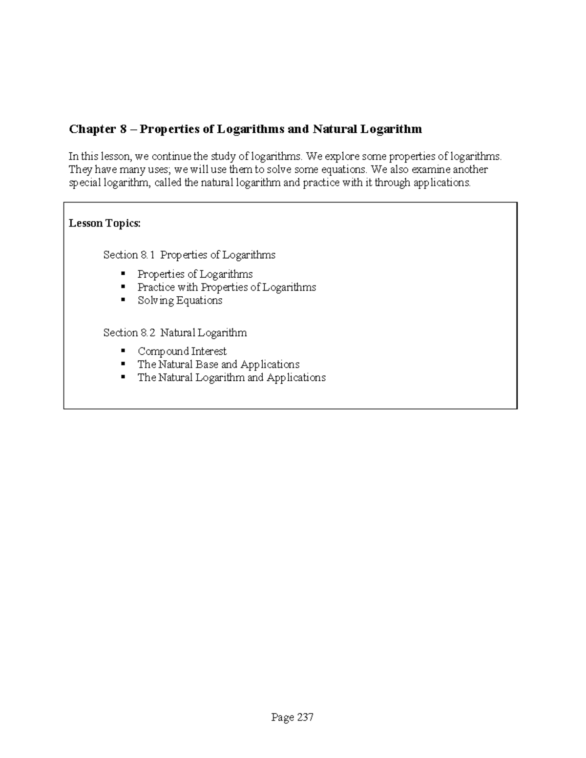 Chapter 8 – Properties of Logarithms and Natural Logarithm - Chapter 8 ...