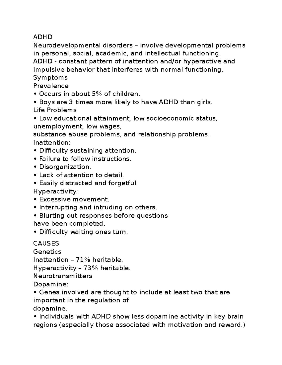 ADHD - Notes on ADHD - ADHD Neurodevelopmental disorders – involve ...