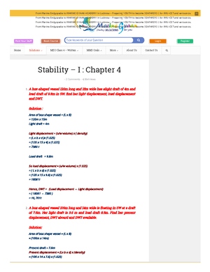 4 - Solved problems of chapter 4 of ship stability - Stability – I ...