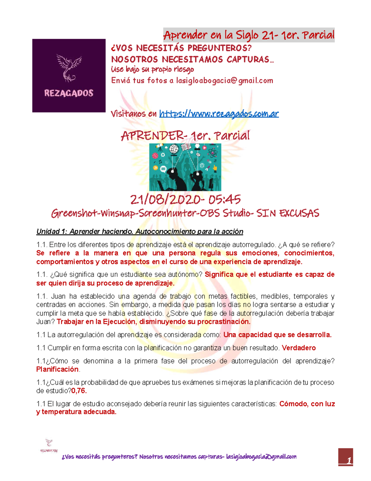 21-08-2020 Aprender 1er Parcial Rezagados - Warning: TT: undefined function: 32 ¿Vos necesitás ...