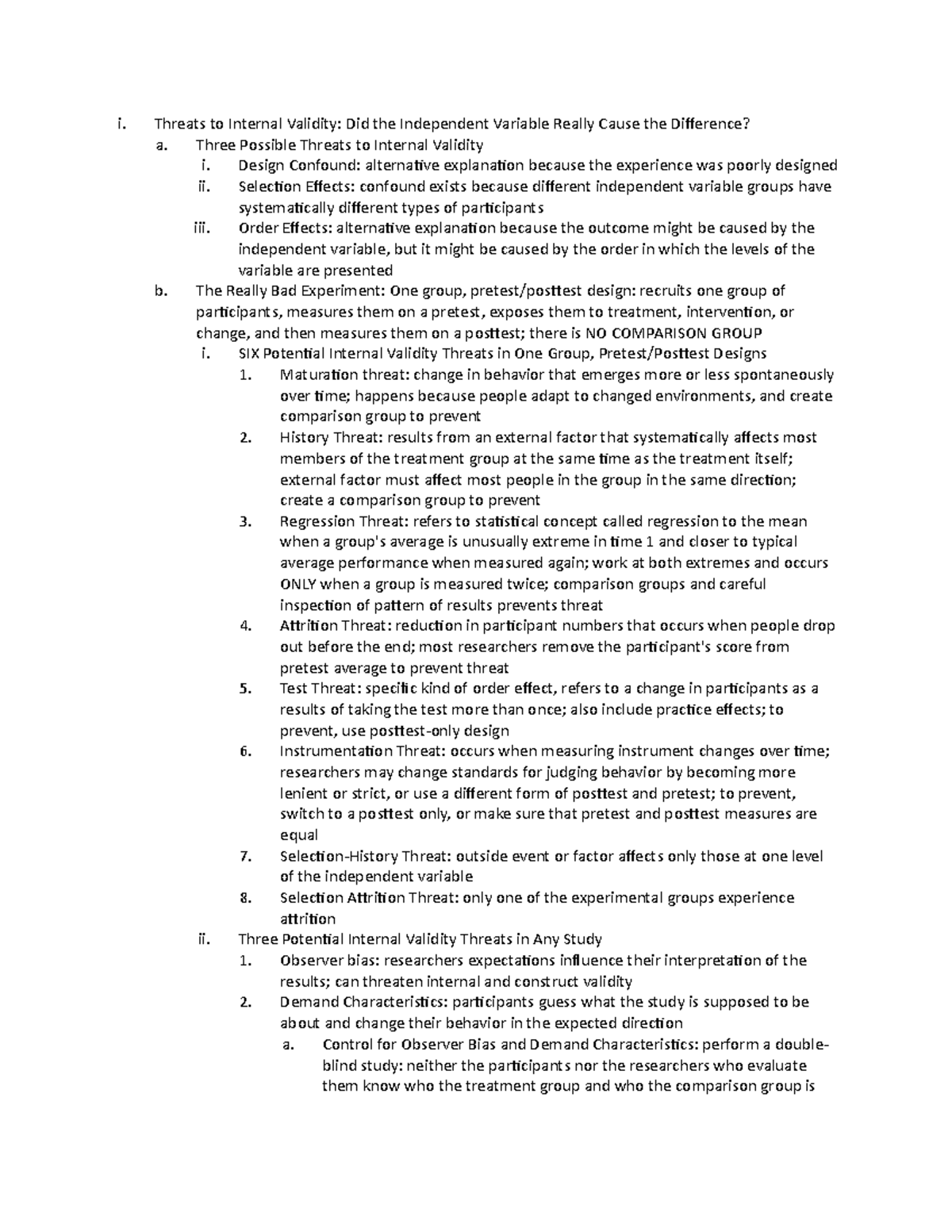 Chapter 11 - Lecture notes 11 - i. Threats to Internal Validity: Did ...