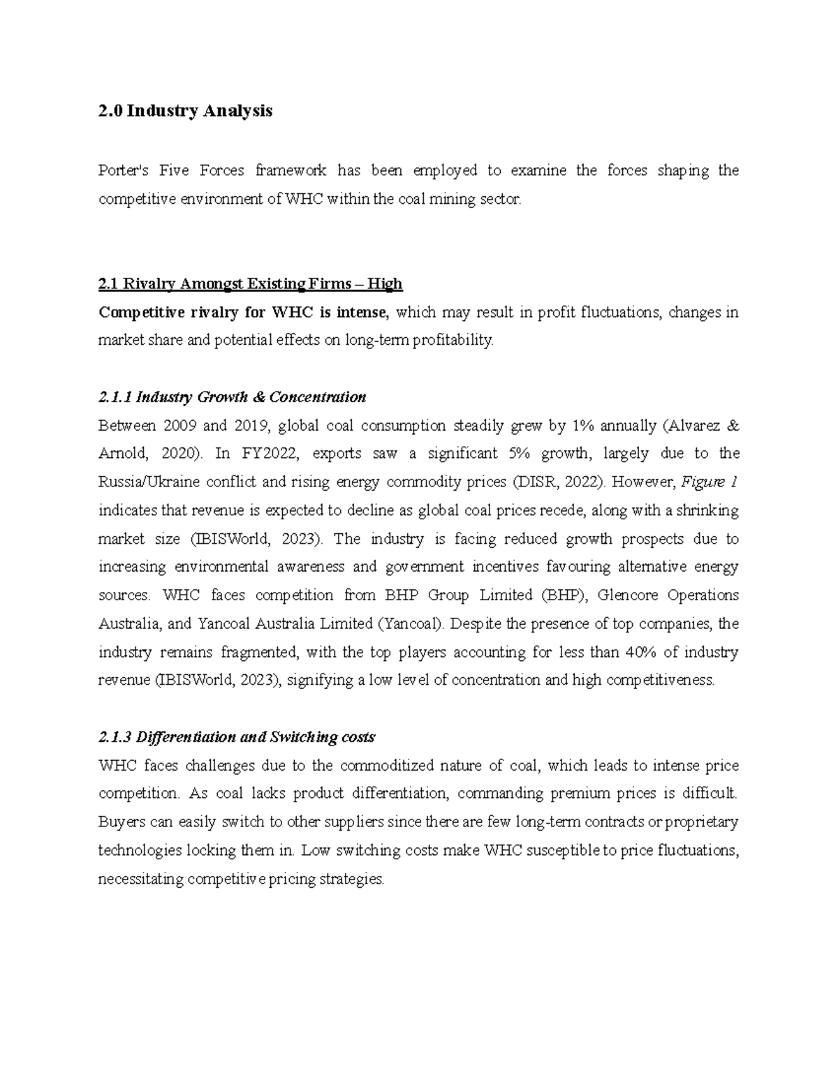 WHC - Industry Analysis - 2 Industry Analysis Porter's Five Forces ...