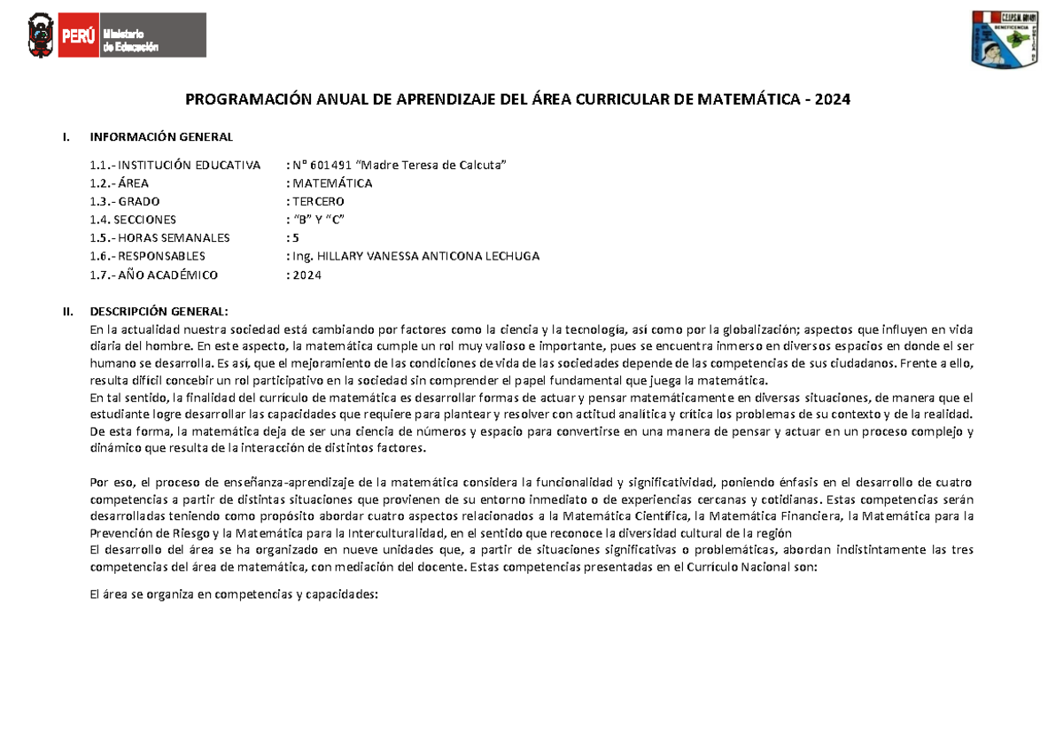 Programacion Anual 3° B y C - Matemática 2024 - Hillary Anticona ...