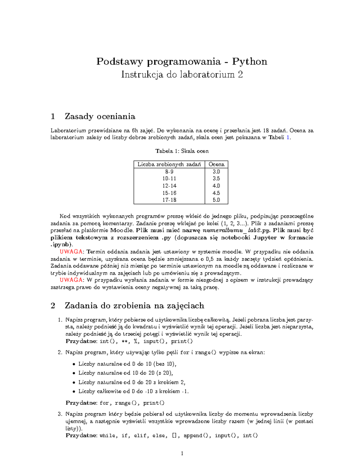 Podstawy programowania Zadania 2 - Podstawy programowania - Python ...