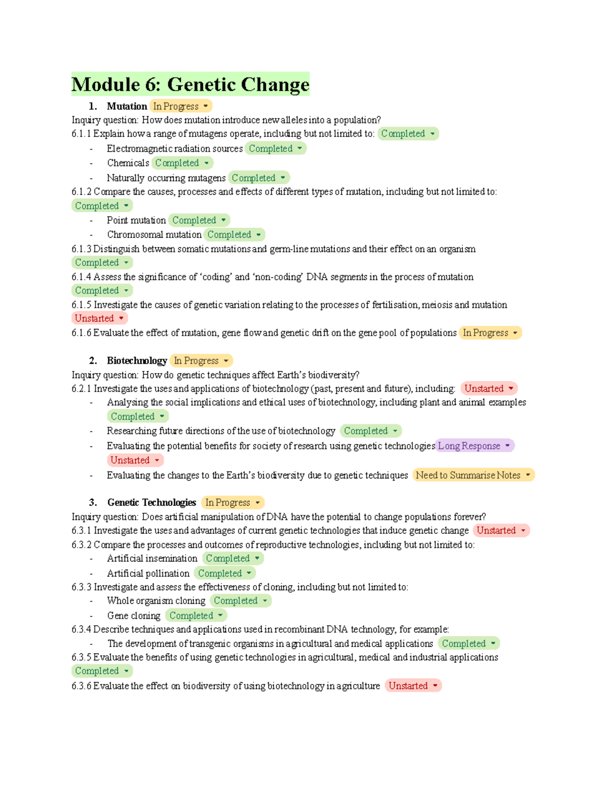 Module 6 Genetic Change Flashcards - Google Docs - Module 6: Genetic ...