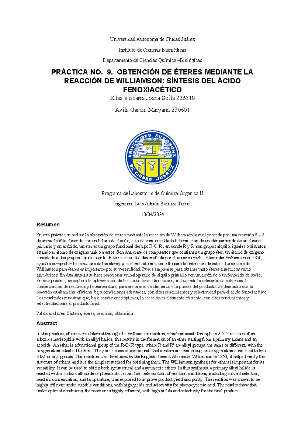 Práctica 9 - Practica 9 Bioquimica 2 - Universidad Autónoma de Ciudad ...