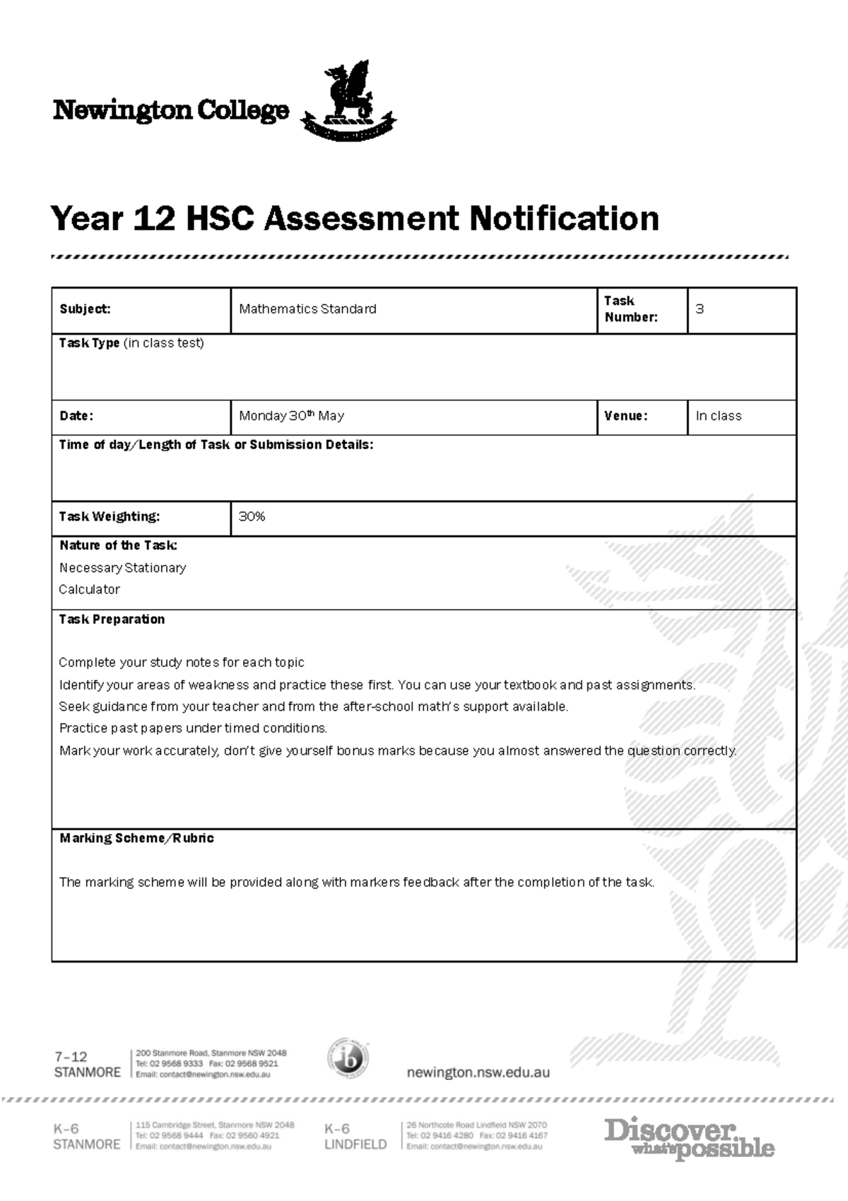2022 Year 12 Standard Notification AP3-1 - Year 12 HSC Assessment ...