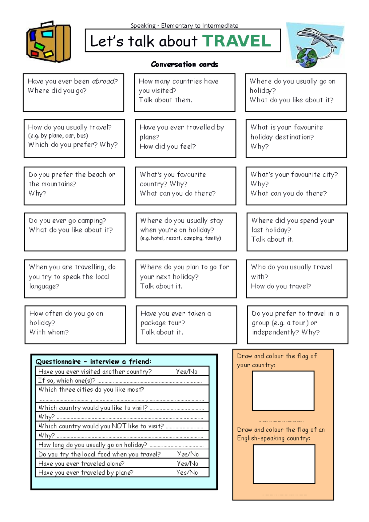 Travel-questions - speaking b2 - Speaking – Elementary to Intermediate ...