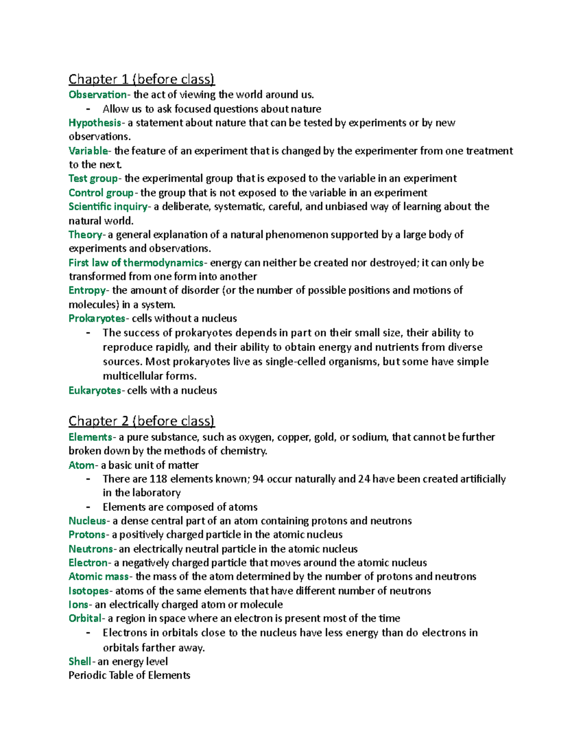 Bio 1 Notes - Dr. Christopher's lectures - Chapter 1 (before class ...