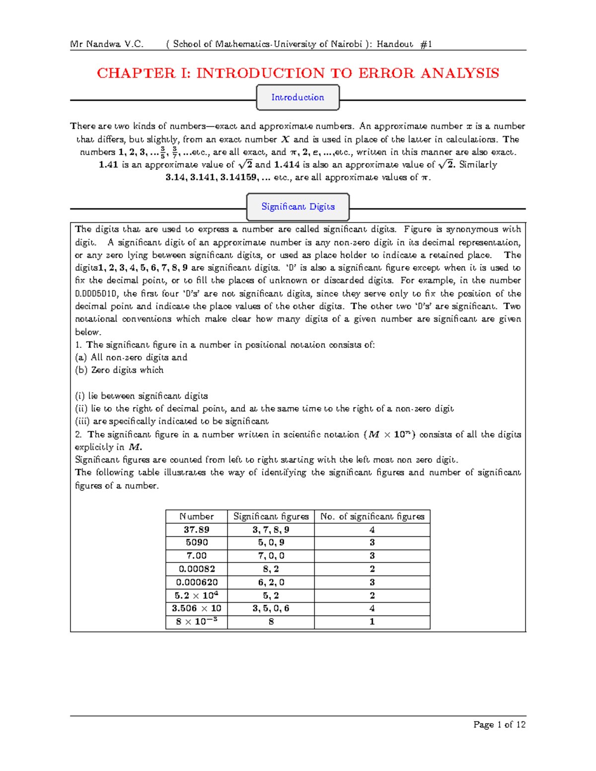 Error Analysis - Great reference - CHAPTER I: INTRODUCTION TO ERROR ANALYSIS Introduction There ...