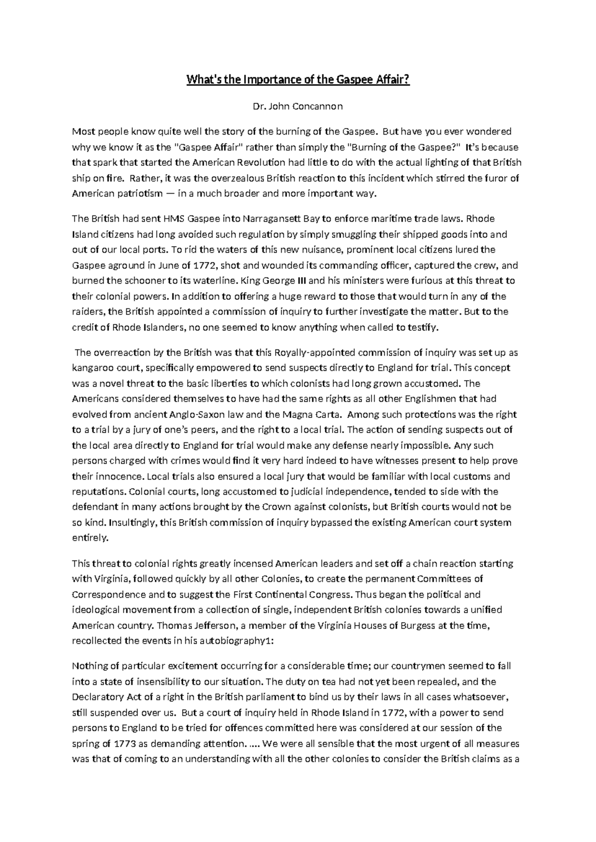 7 - The Gaspee Affair - What's the Importance of the Gaspee Affair? Dr ...