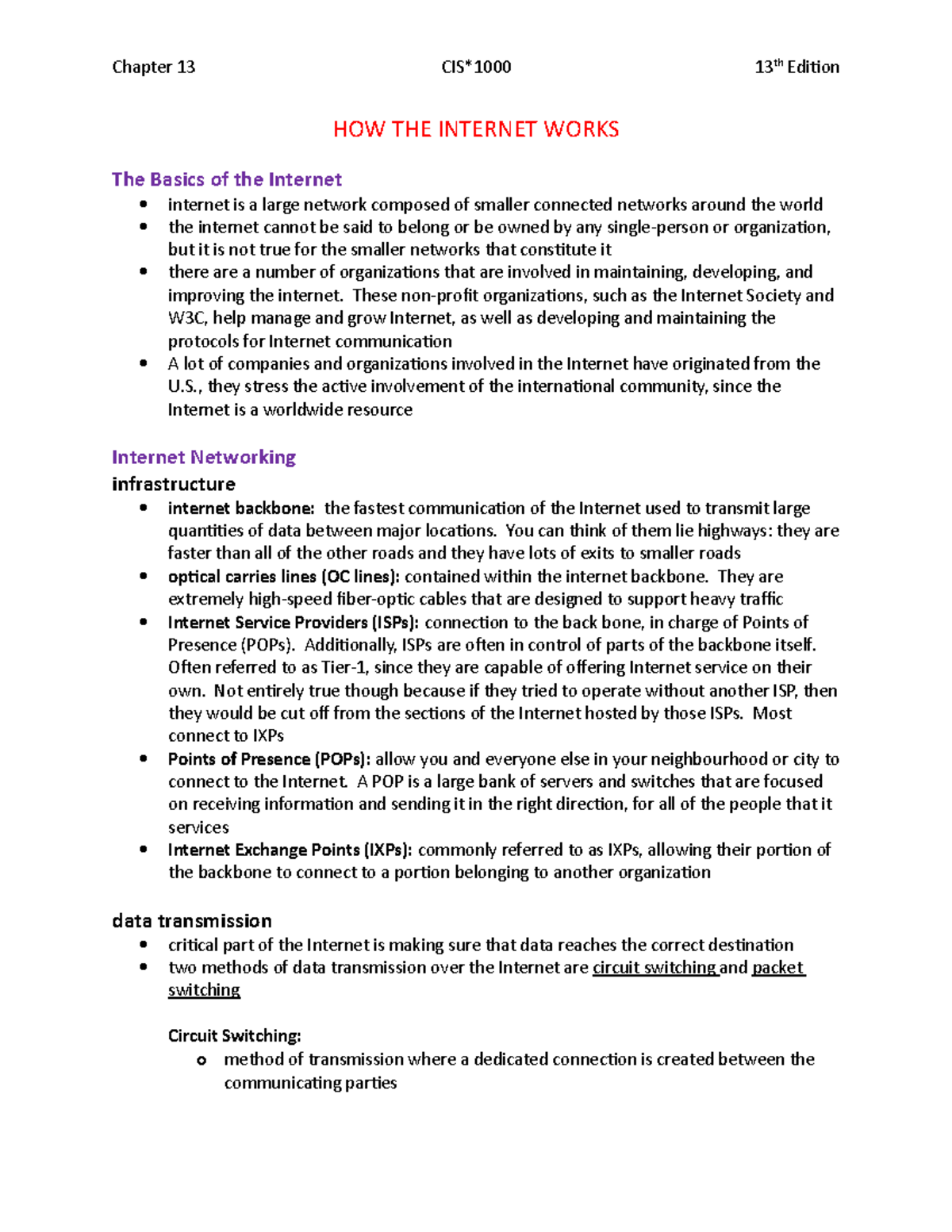 Chapter 13 TB Summary - Chapter 13 13th Edition HOW THE INTERNET WORKS ...