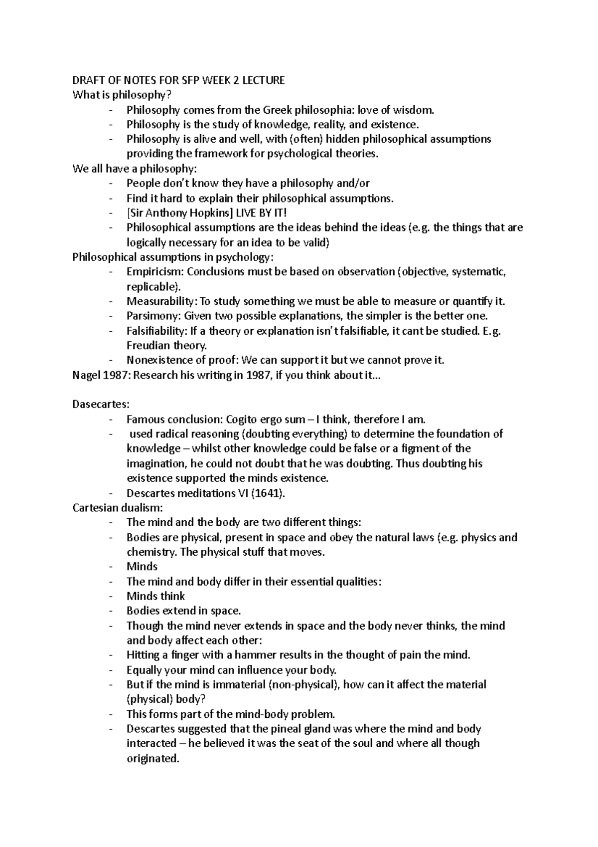 Draft OF Notes FOR SFP WEEK 2 Lecture - DRAFT OF NOTES FOR SFP WEEK 2 ...
