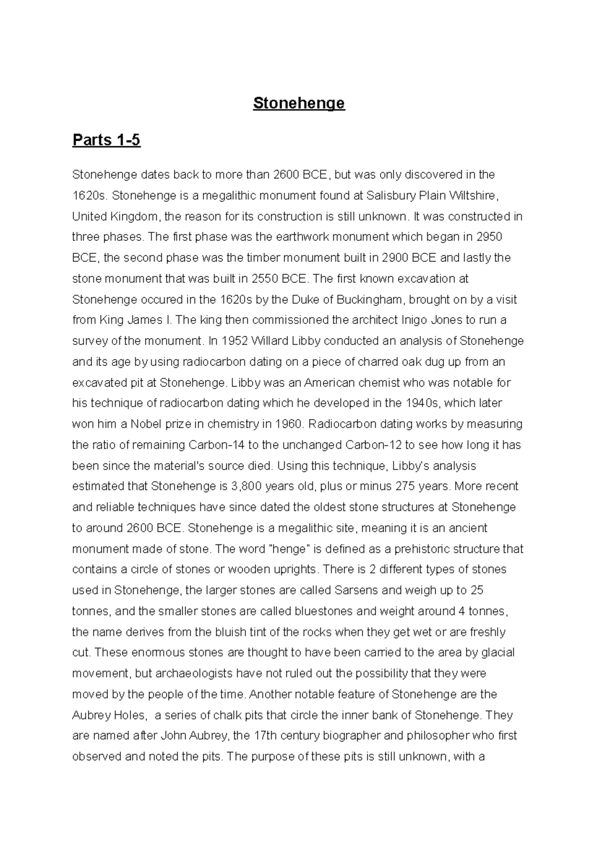 Elective History Assignment - Stonehenge Parts 1- Stonehenge dates back ...