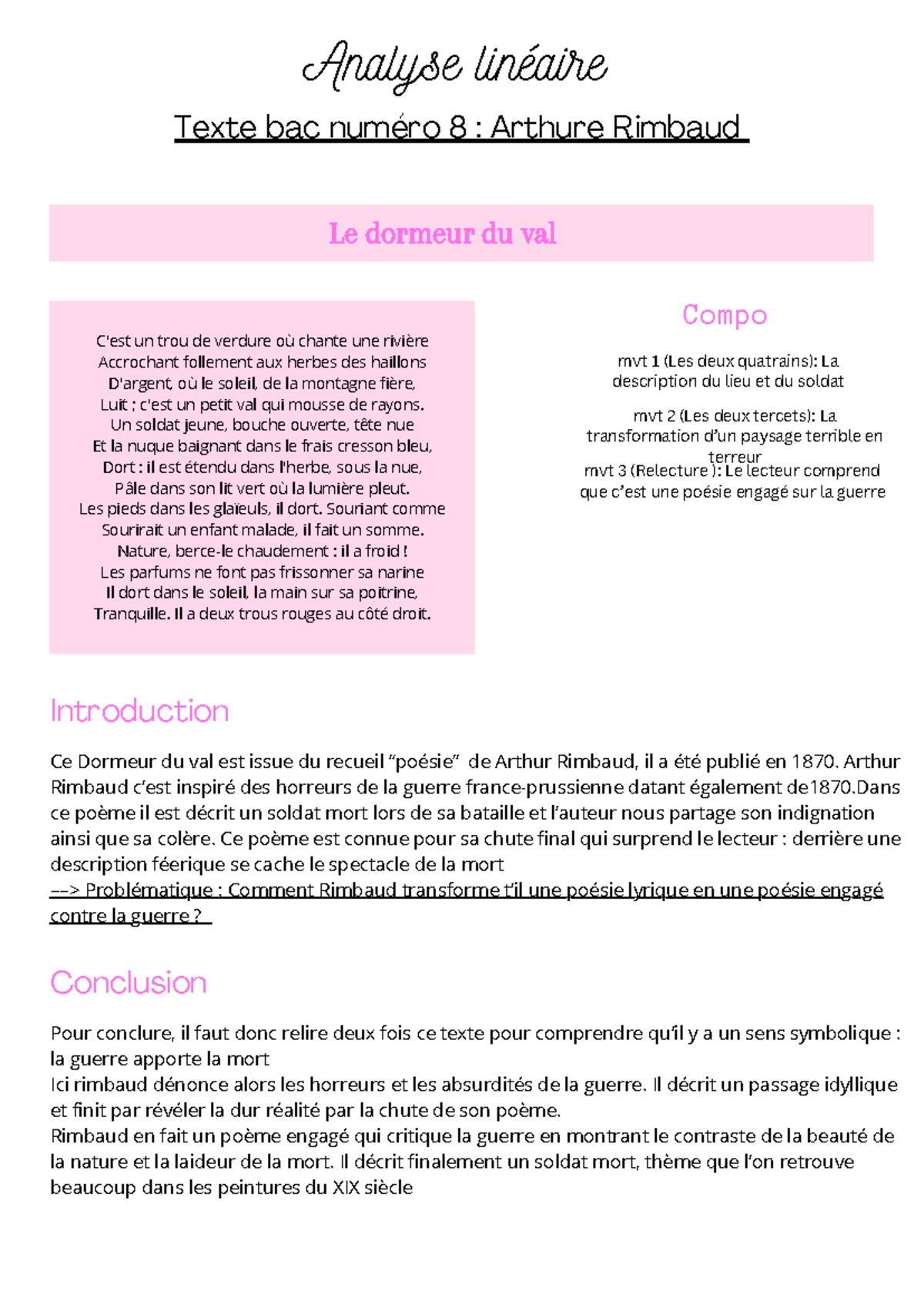 Analyse arthur rimbaud le dormeur du val - C'est un trou de verdure où ...