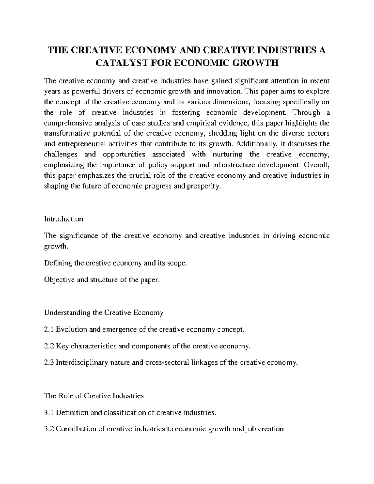 THE Creative Economy AND Creative Industries A Catalyst FOR Economic ...