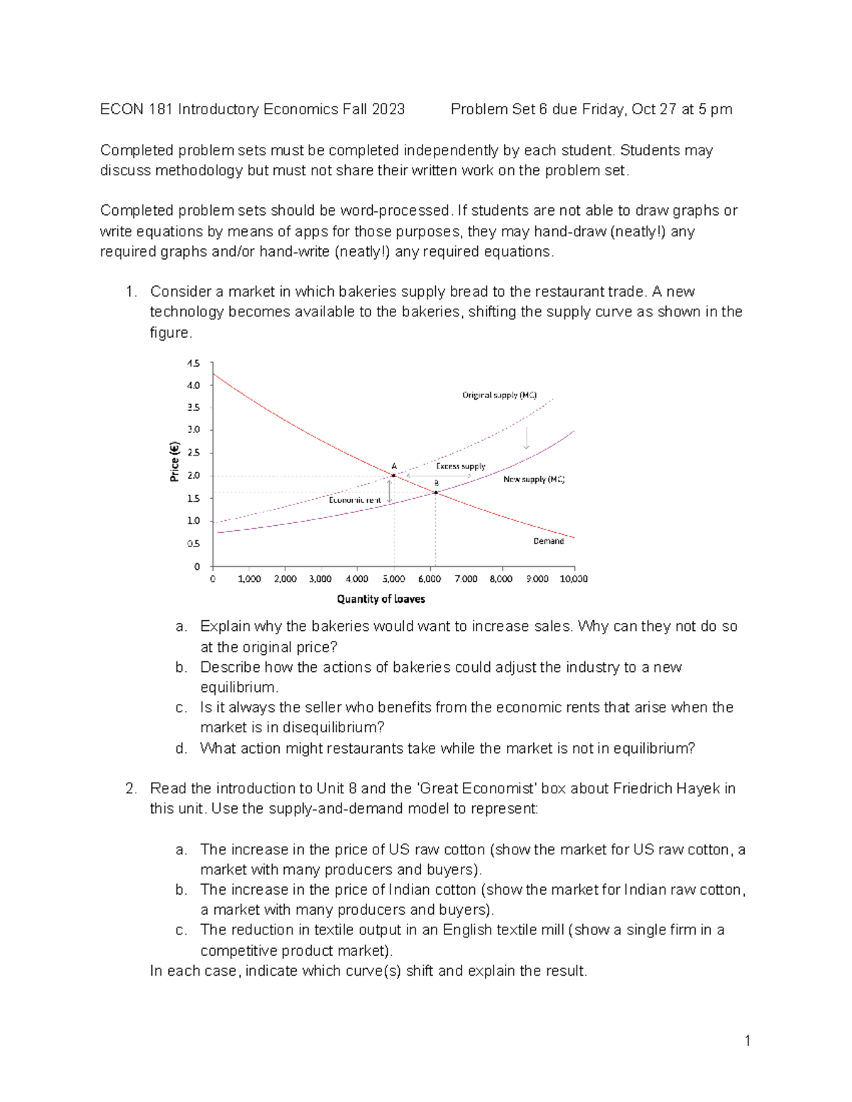 Copy of 181 f23 Problem Set 6 - ECON 181 Introductory Economics Fall 2023 Problem Set 6 due ...
